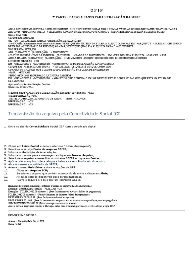 GFIP - Passo A Passo Parte 2 | PDF | Informática