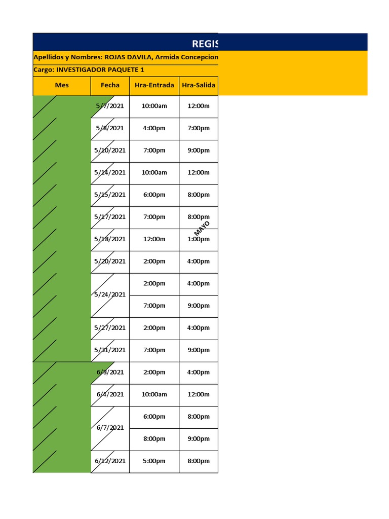 Registro de Horas, Rojas Davila Armida | PDF