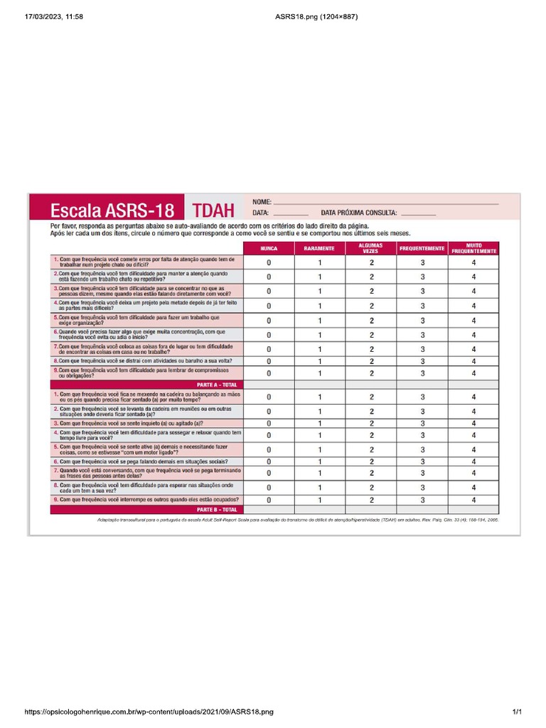 Asrs 18 Adultos Tdah | PDF