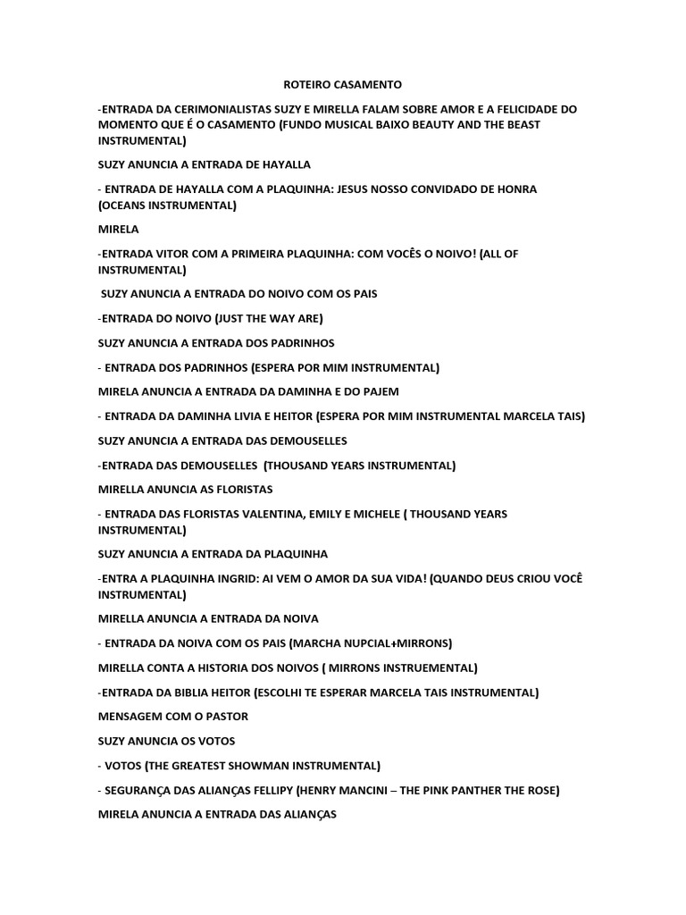 Roteiro Casamento | PDF