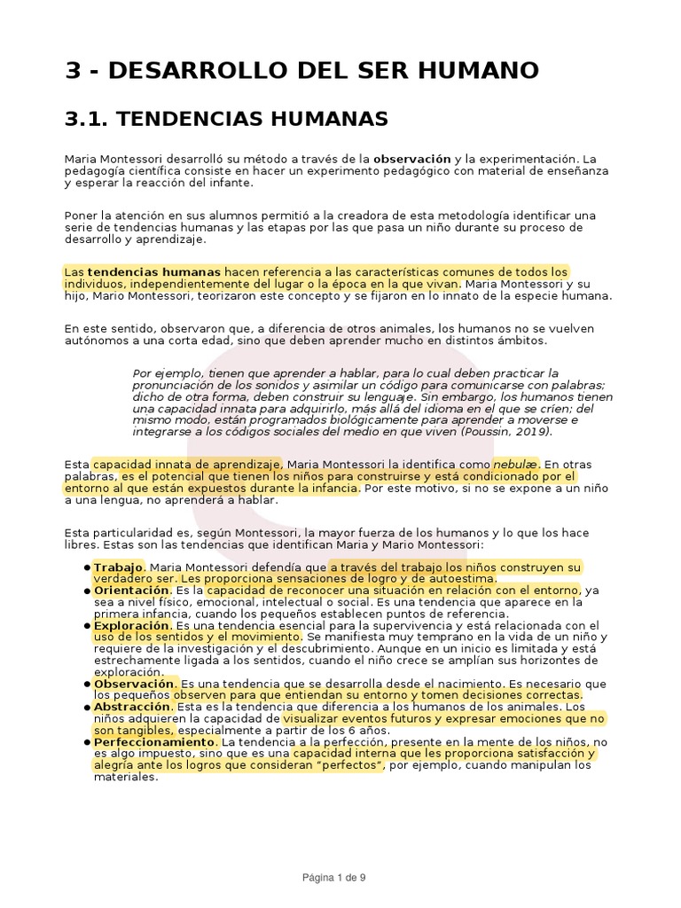 Desarrollo Del Ser Humano | PDF | Educación Montessori | Aprendizaje