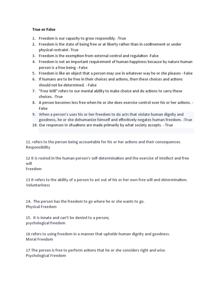 True or False | PDF | Self-Improvement