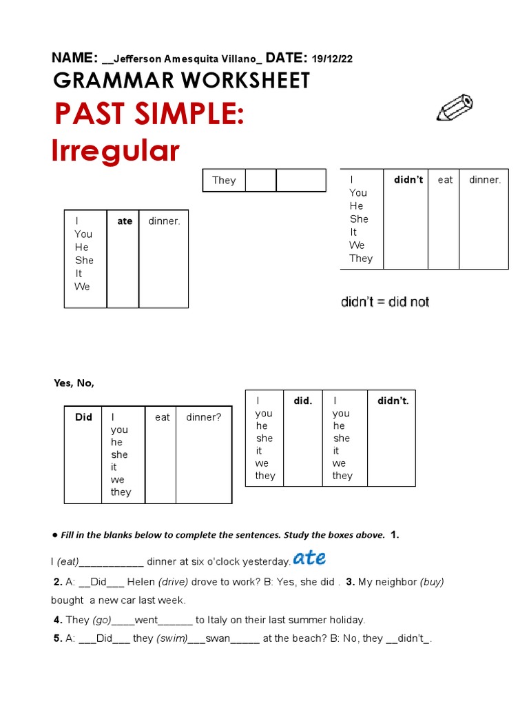 Past Simple - Irregular Verbs | PDF