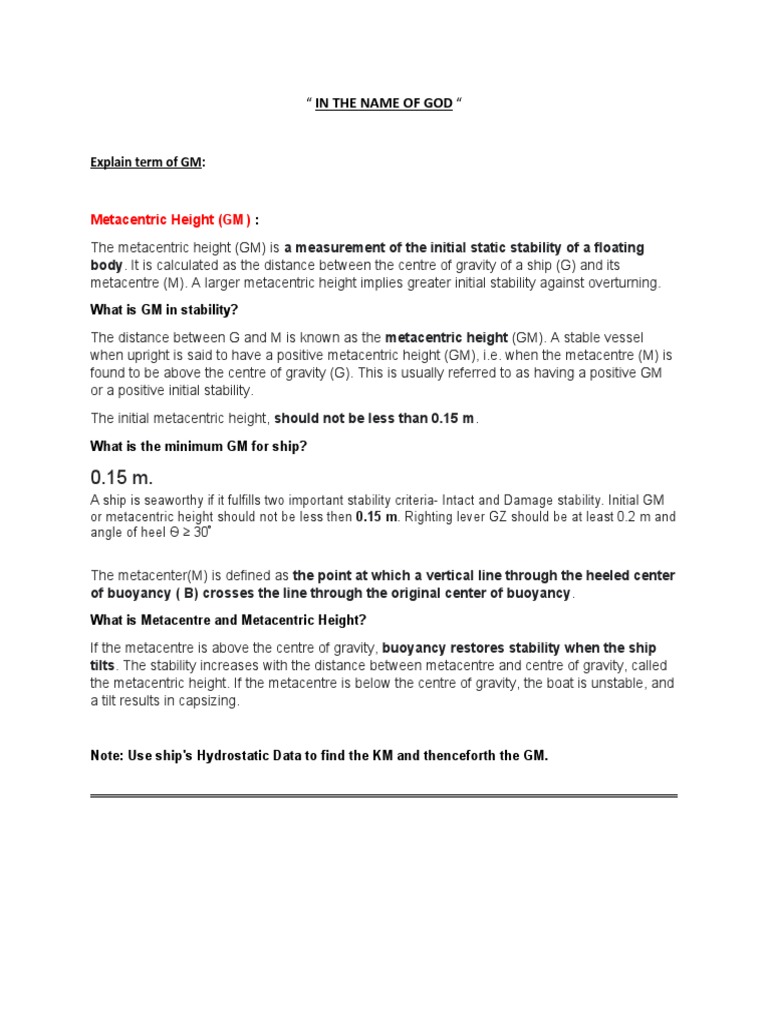 GM Stabillity | PDF | Heavy Industry | Shipbuilding