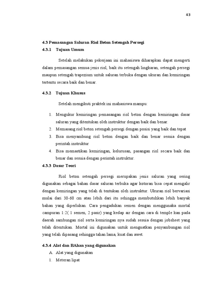 Pemasangan Riol Beton Setengah Persegi | PDF