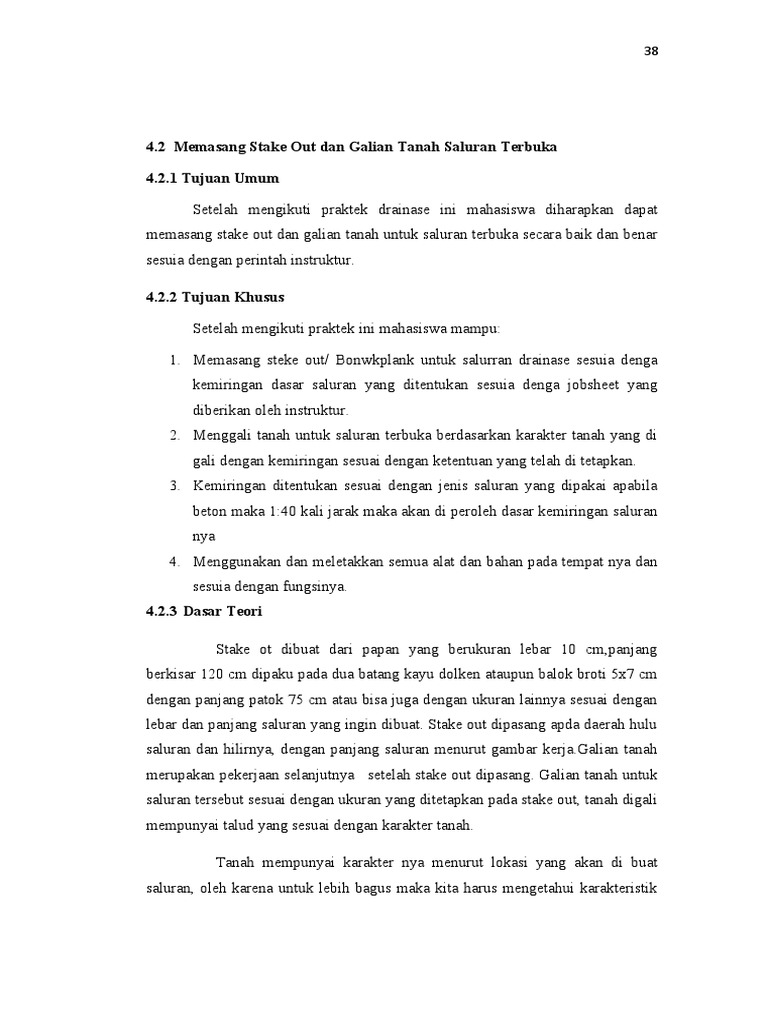 Memasang Stake Out Dan Galian Tanah Saluran Terbuka | PDF
