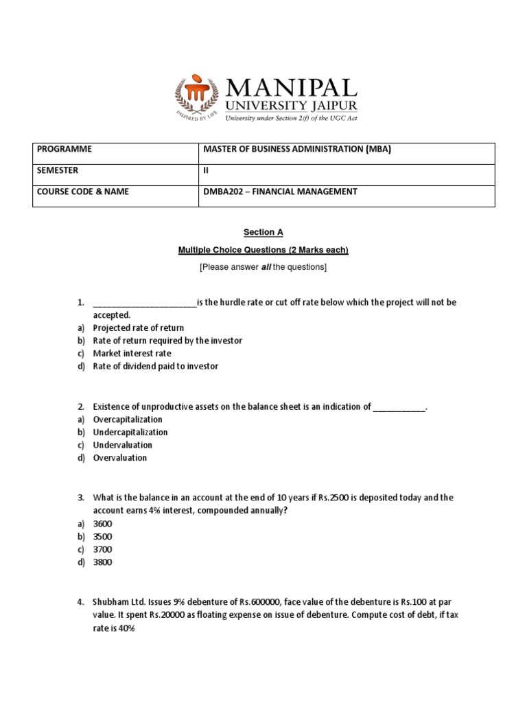MBA 2nd Sem Financial Management Q&A | PDF | Dividend | Net Present Value