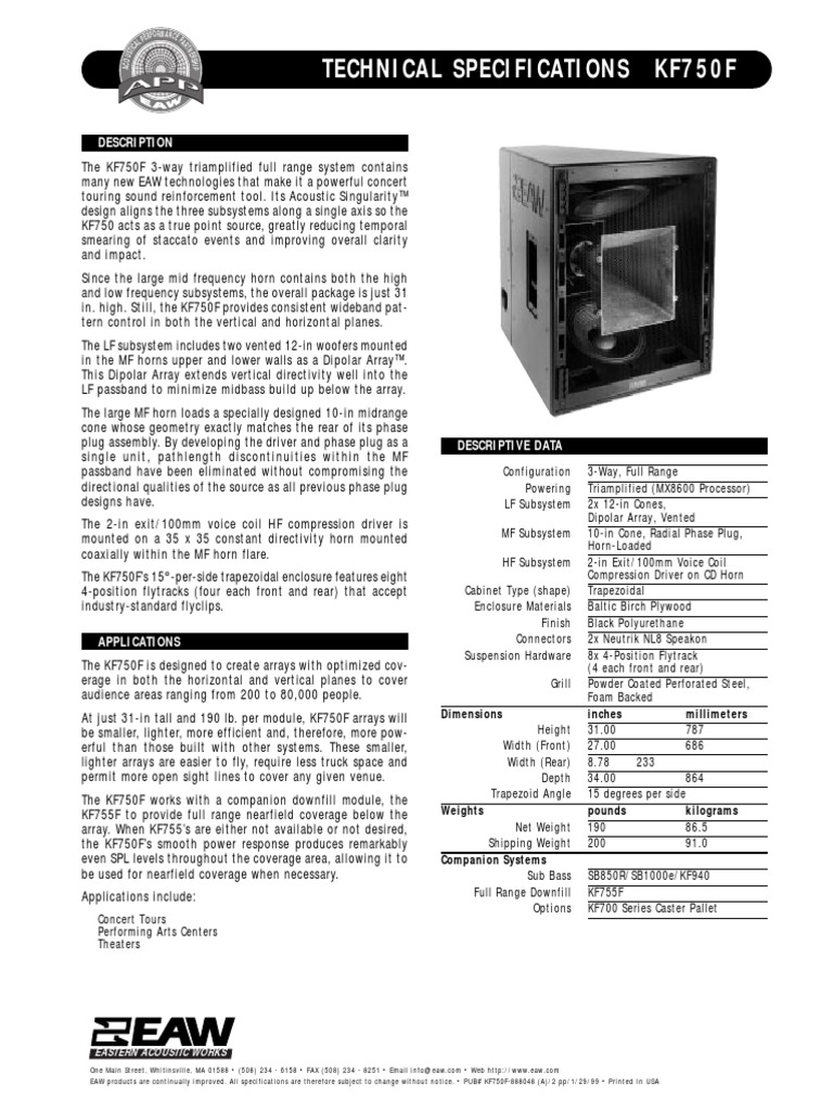 Manual EAW KF750F | PDF | Loudspeaker | Computer Engineering