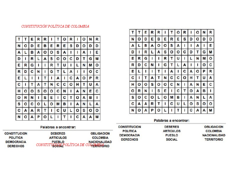 Sopa de Letras Constitución Política de Colombia | PDF