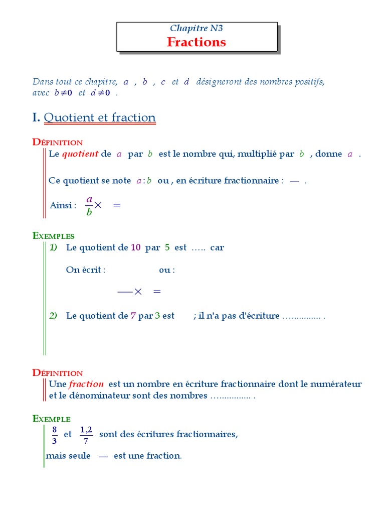 Introduction aux fractions en maths 5e | PDF | Algèbre | Lexicologie
