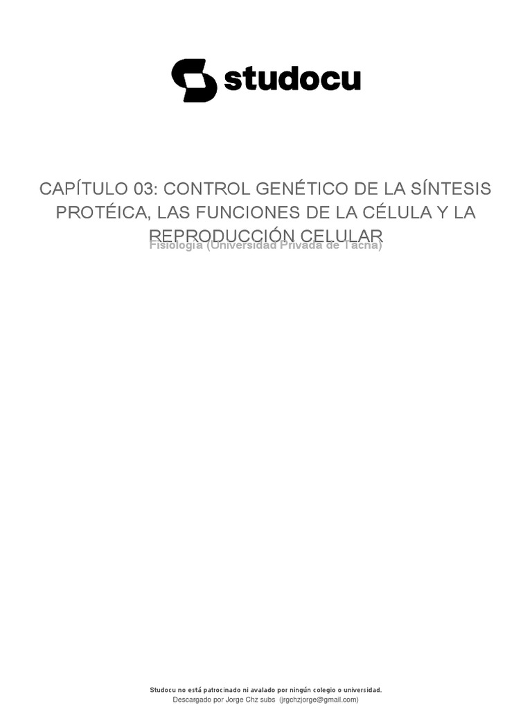 Capitulo 03 Control Genetico de La Sintesis Proteica Las Funciones de ...