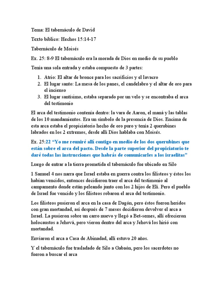 El Tabernaculo de David | PDF | Arca de la Alianza | Contenido bíblico