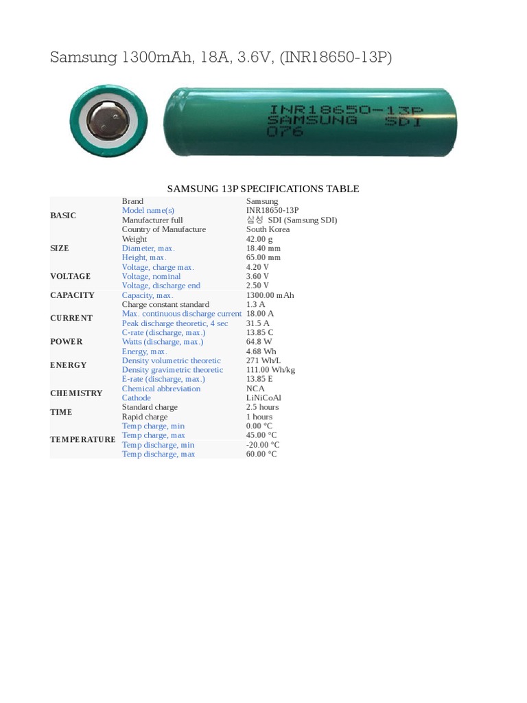 Samsung Inr18650-13p | PDF