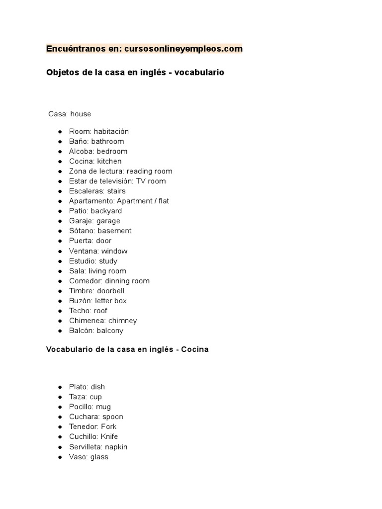 Vocabulario de objetos en inglés | PDF | Equipo | Cocinando