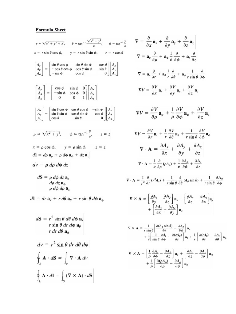 Formula Sheet PDF | PDF