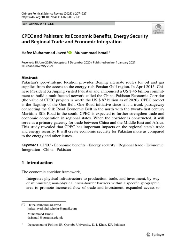 CPEC and Pakistan: Its Economic Benefits, Energy Security and Regional Trade and Economic ...