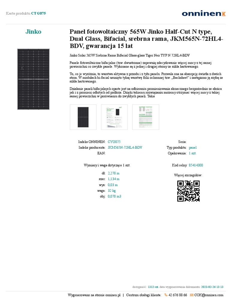 Karta Jinko Modul Fotowoltaiczny Jinko 565w Half Cut N Type Srebrna ...