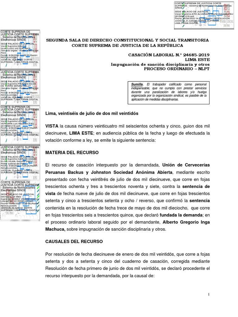 Casación Laboral N 24685-2019 Lima Este Personal Indispensable Que No ... Casación Laboral N 24685-2019 Lima Este Personal Indispensable Que No ...