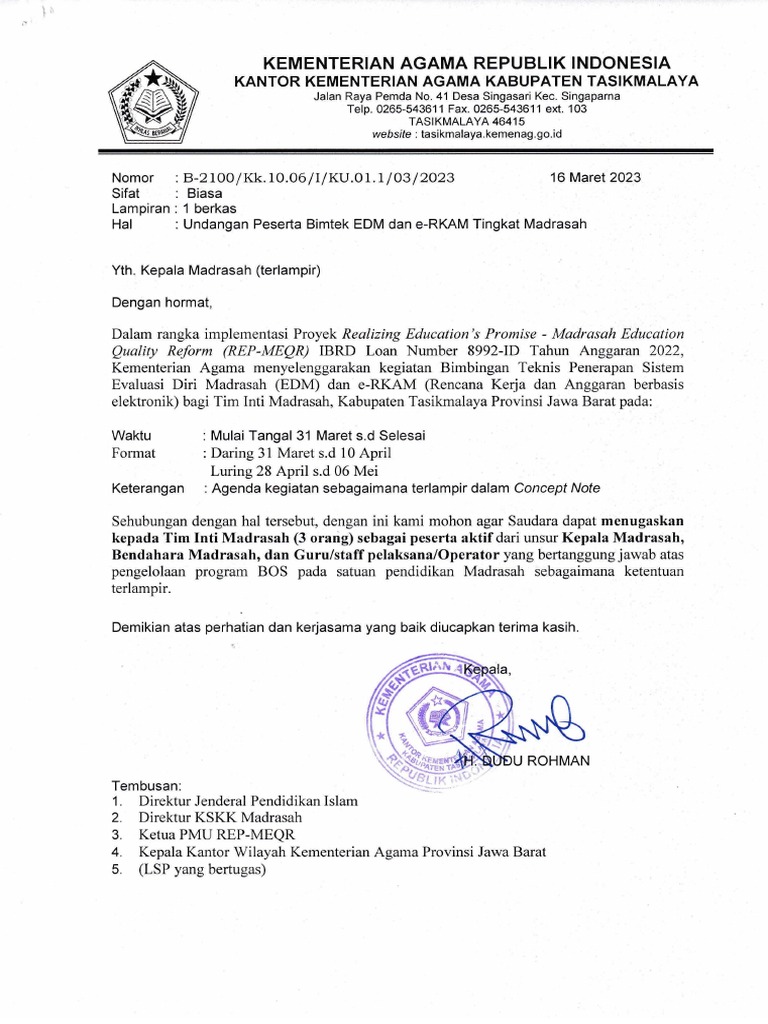 Undangan Bimtek EDM eRKAM - 2023 | PDF