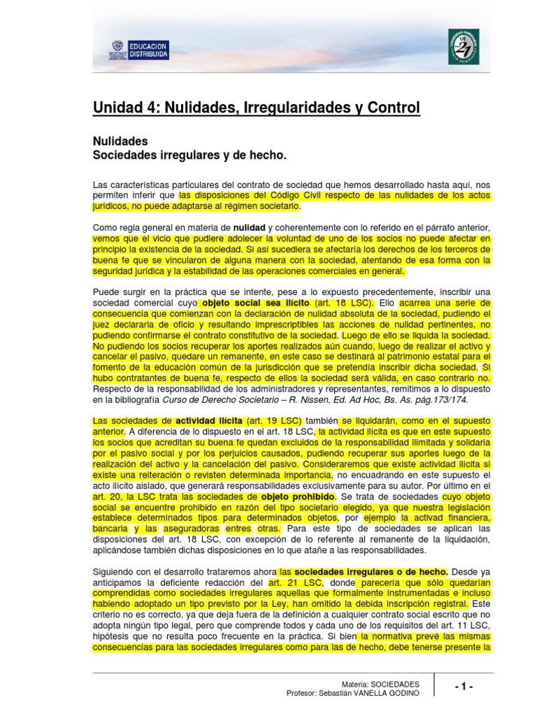 Lectura 4 - Nulidades, Irregularidades y Control PDF | PDF | Matrimonio | Sociedad de ...