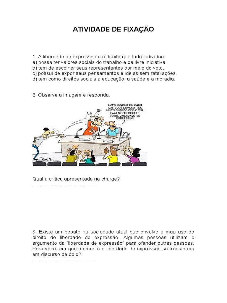 Atividade sobre Liberdade de Expressão | PDF
