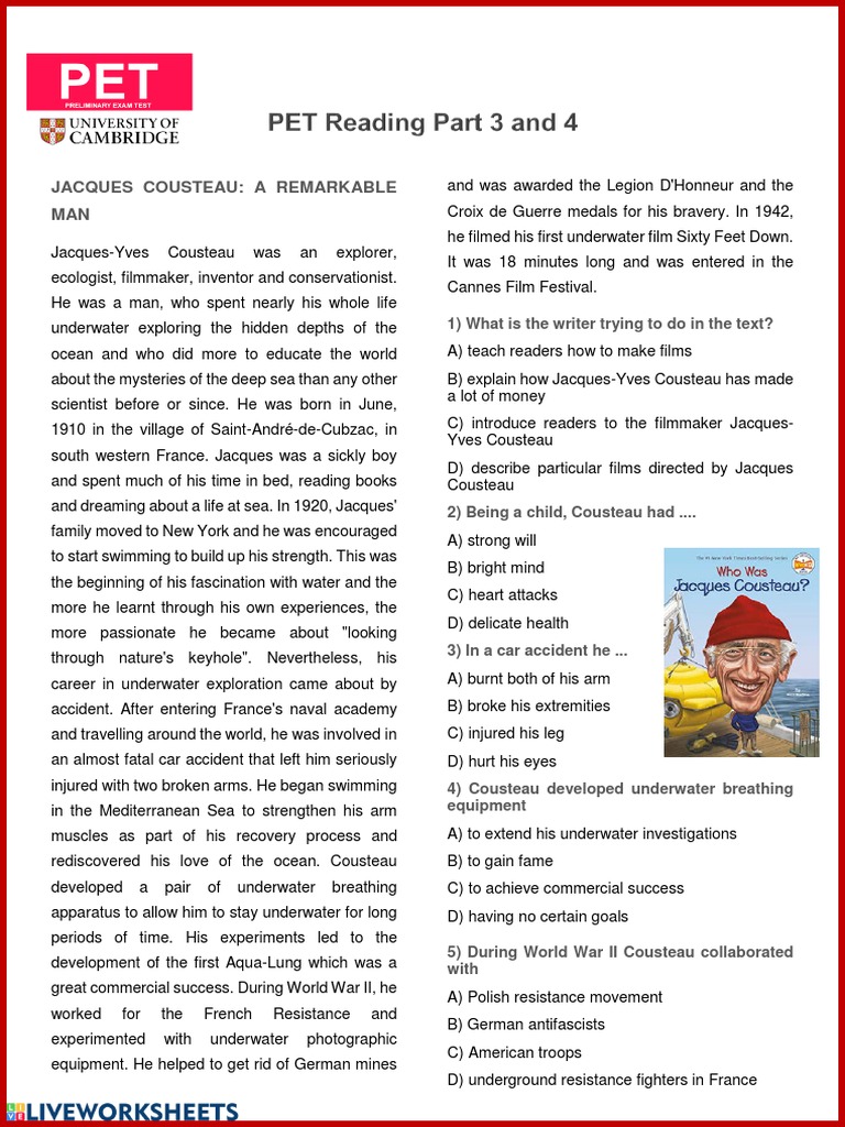 Jacques Cousteau: A Remarkable MAN: 1) What Is The Writer Trying To Do ...