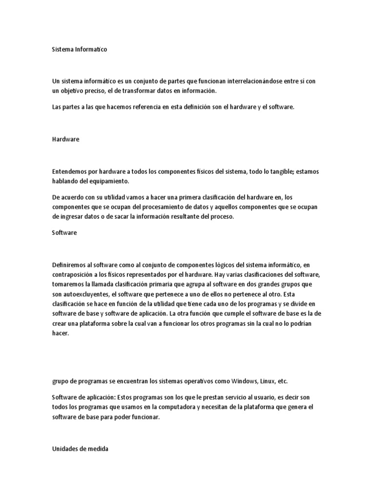 Resumen Sistemas Informaticos | PDF | Hardware de la computadora | Almacenamiento de datos de la ...