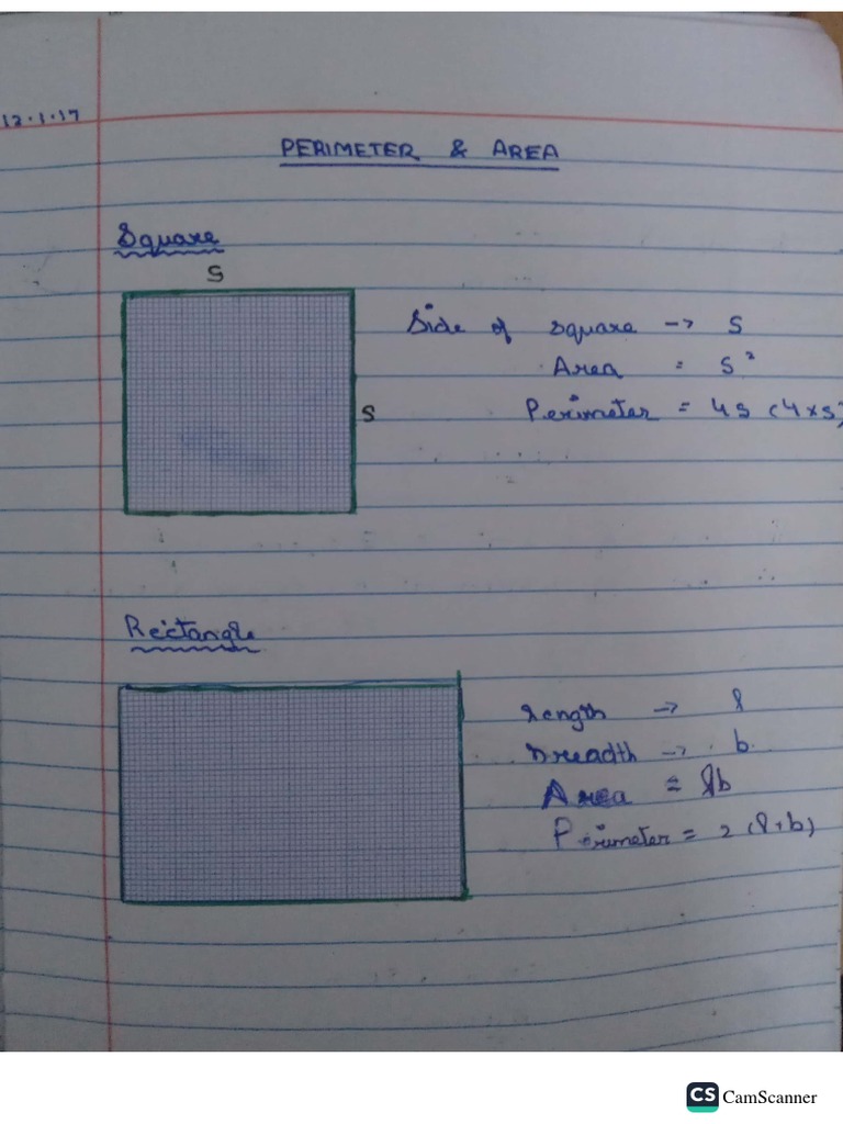 Perimeter and Area Notes | PDF