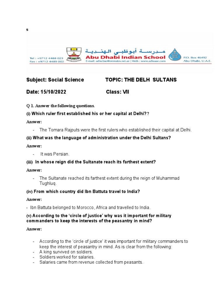 Notes-Delhi Sultans-Class 7 | PDF