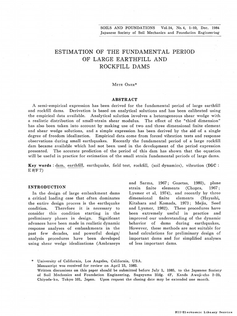 Estimation of The Fundamental Period of Large Earthfill and Rockfill ...