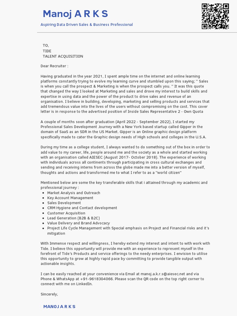 Tide Cover Letter | Download Free PDF | Sales | Marketing