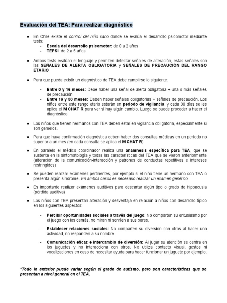 Evaluación para Realizar Diagnóstico TEA | PDF | Espectro autista | Comunicación