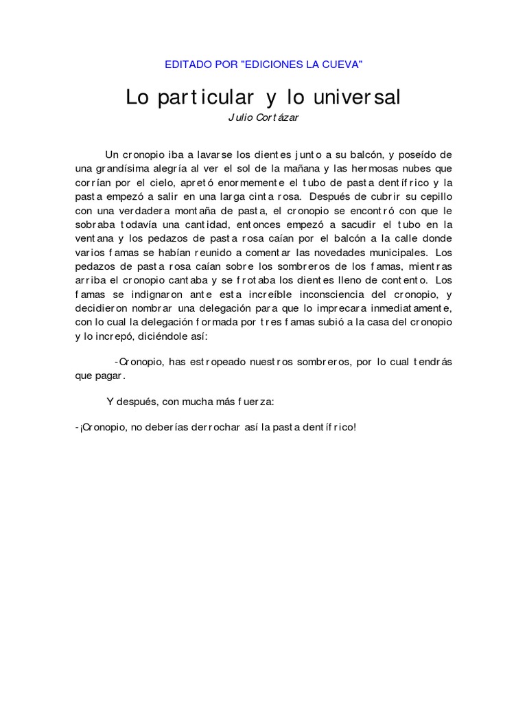 Cronopios y famas: un relato de Cortázar | PDF | Libros para adolescentes