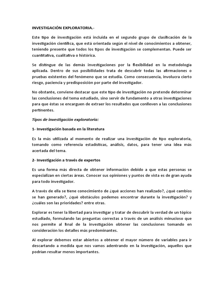 Investigación Exploratoria | PDF | Experimentar | Hipótesis