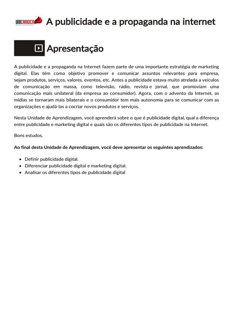 A Publicidade e A Propaganda Na Internet | PDF | Publicidade | Marketing