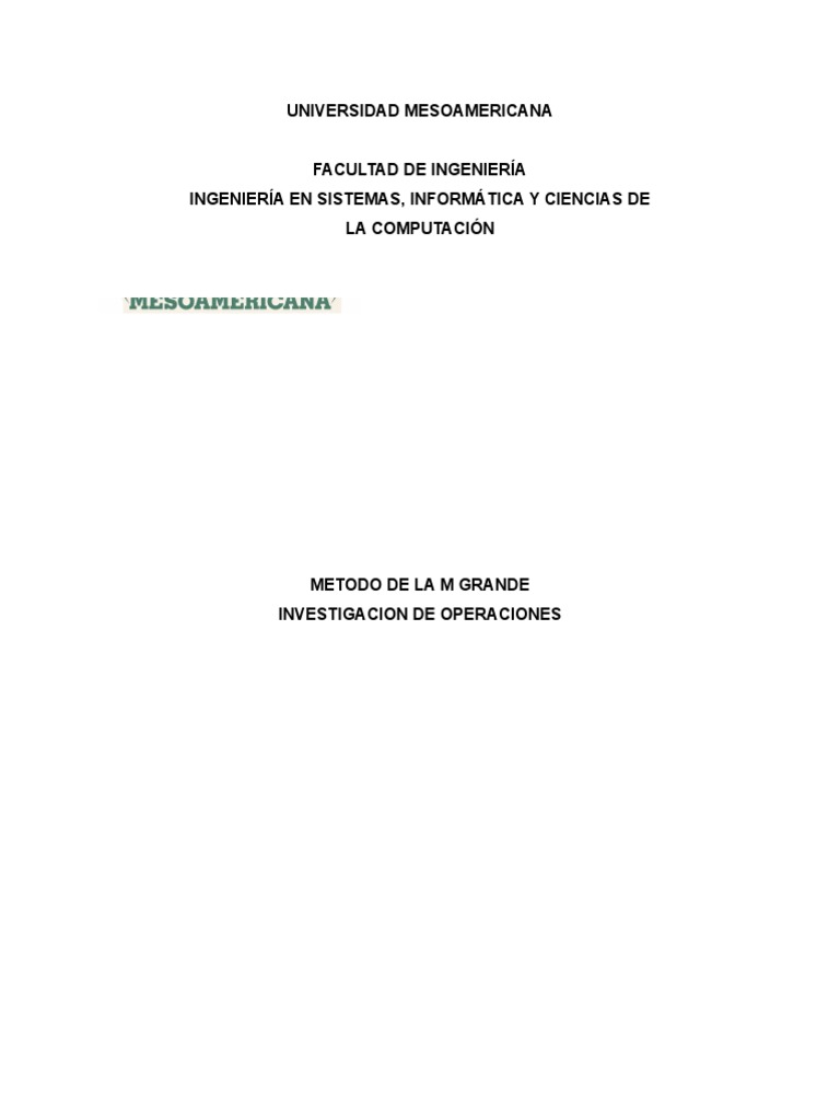 Metodo de La Gran M | PDF | Programación lineal | Matemáticas Aplicadas