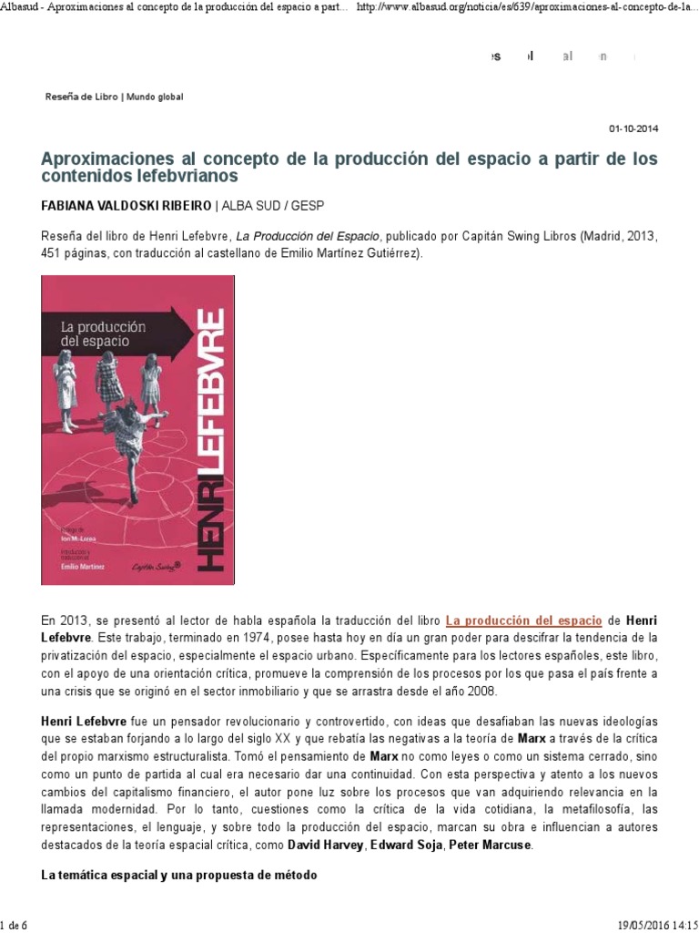 Lefebvre-La Produccion Del Espacio-1974-Resumen Albasud2013 | PDF | Capitalismo | Dialéctico
