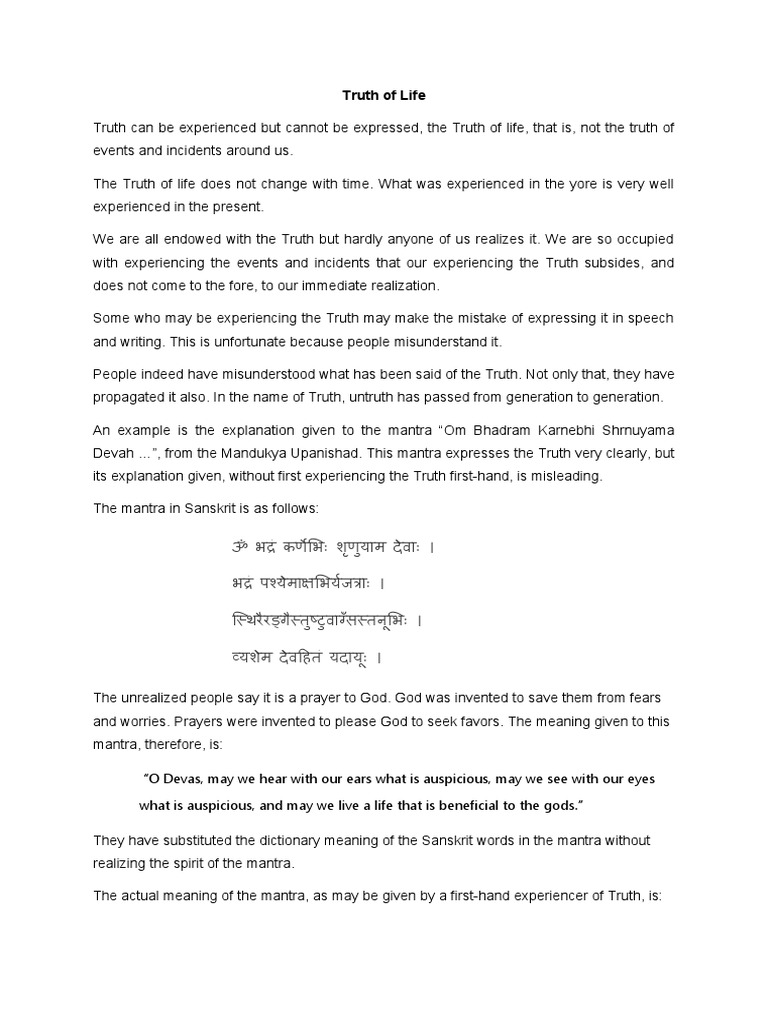 Truth of Life | PDF | Mantra | Sanskrit