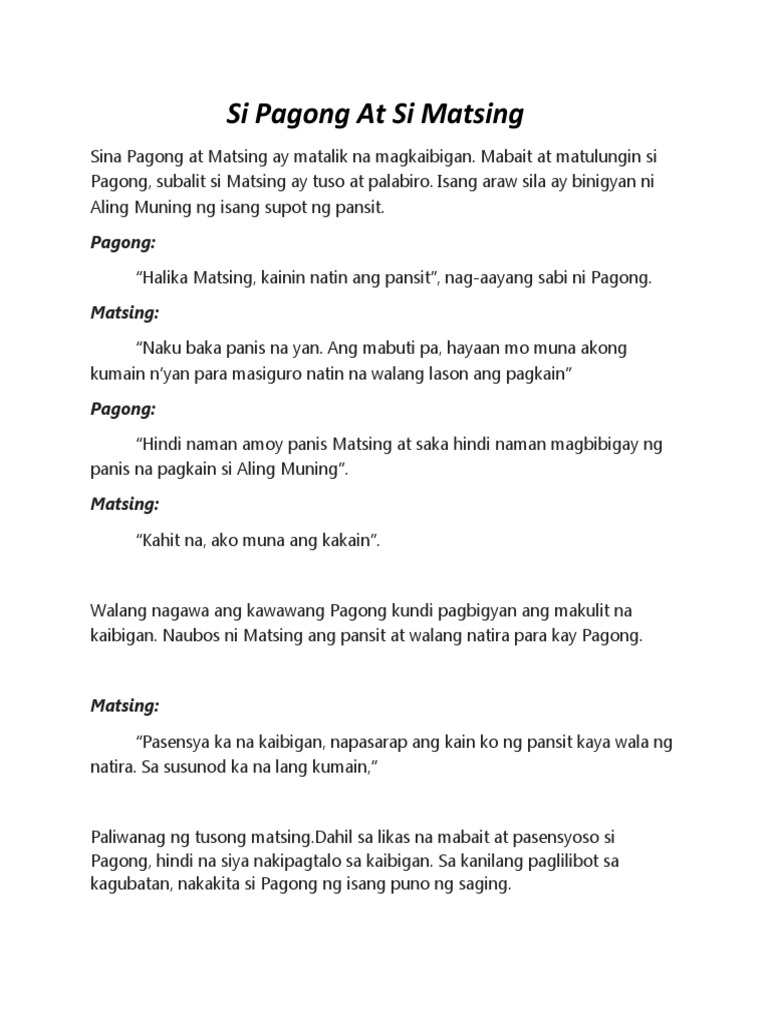 Si Pagong at Si Matsing | PDF Si Pagong at Si Matsing | PDF