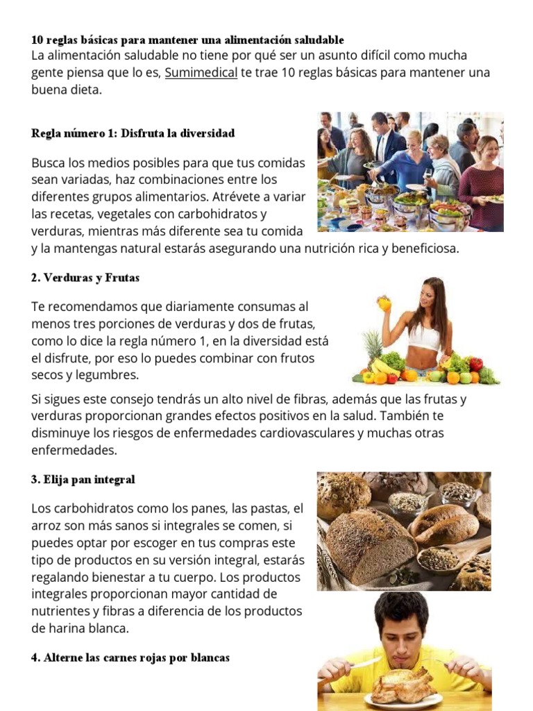 10 reglas básicas para mantener una alimentación saludable.docx | PDF | Alimentos | Vegetales