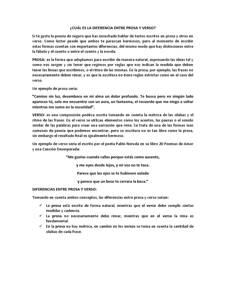 Cuál Es La Diferencia Entre Prosa y Verso | PDF | Poesía | Prosa