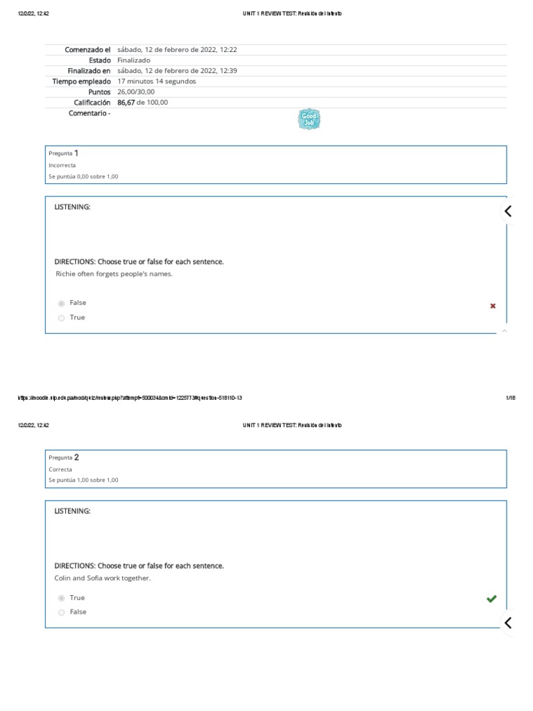 UNIT 1 REVIEW TEST - Revisión Del Intento | PDF