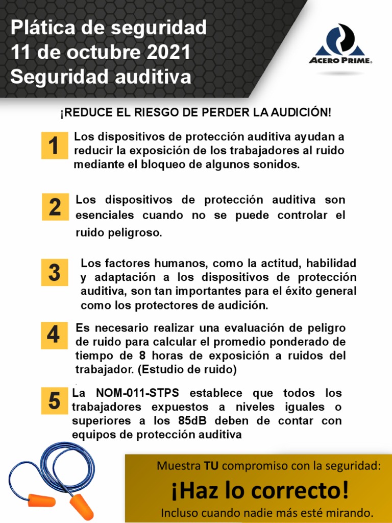 Plática de Seguridad PROTECCIÓN AUDITIVA 11-10-2021 | PDF