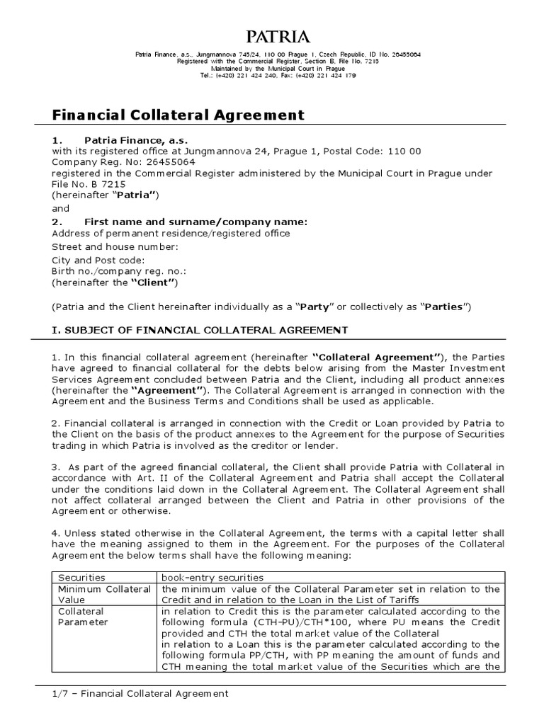 Financial Collateral Agreement PDF | Download Free PDF | Securities (Finance) | Collateral (Finance)