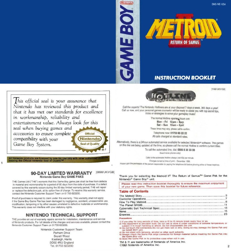 Metroid Return of Samus 2 Manual | PDF