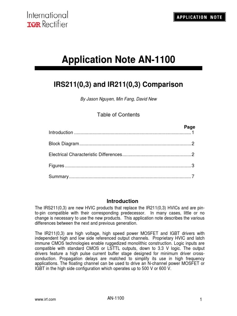 IRS211(0,3) and IR211(0,3) Comparison Application Note AN-1100 | PDF ...