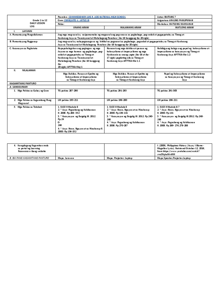 DLL 1-3 Araling Panlipunan 7 | PDF