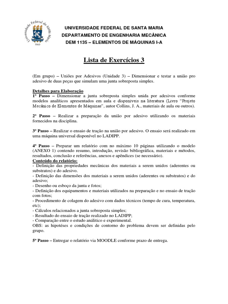 Exercicios - 3 - Uniões Por Adesivo - Pratica | PDF
