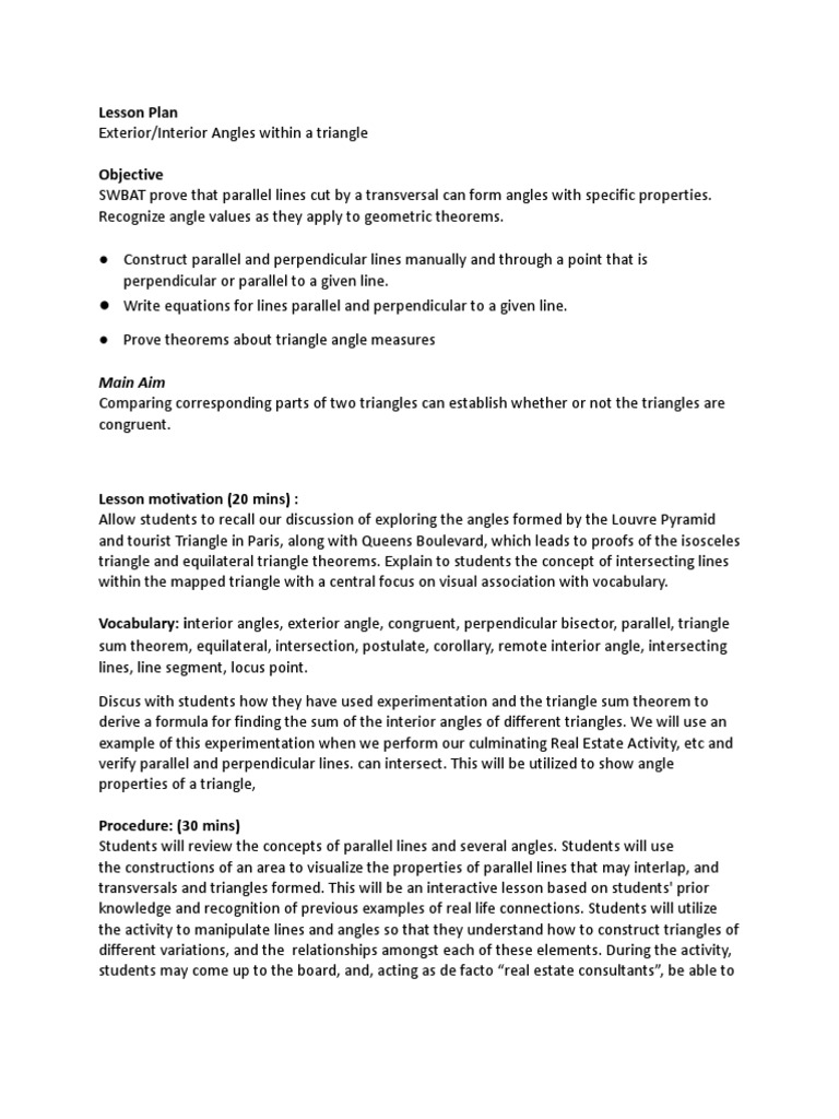 Triangle Angles and Line Properties Lesson | PDF | Triangle | Perpendicular