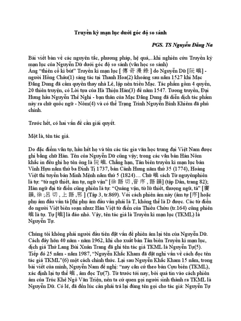 (VHSS) Truyen Ki Man Luc Duoi Goc Do So Sanh (NguyenDangNa) | PDF